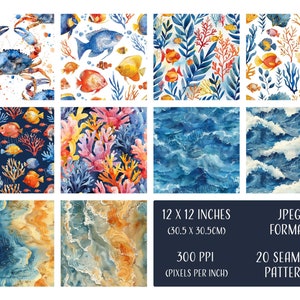 Ocean Seamless Patterns, Printable Digital Paper, Commercial Use, JPEG ...
