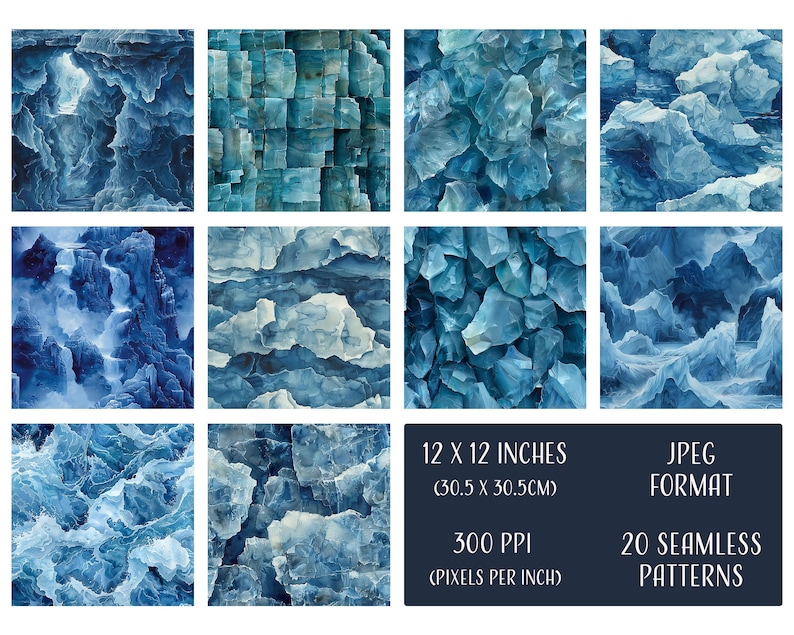 Glacier Seamless Patterns, Printable Digital Paper, Commercial Use ...