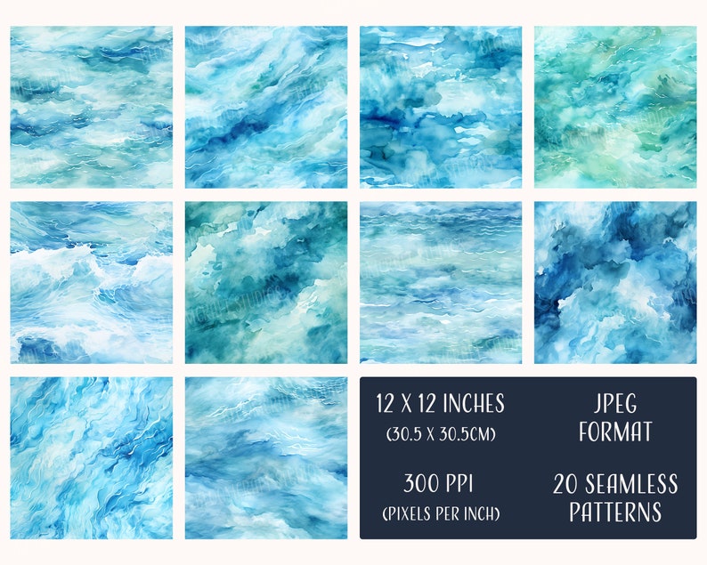 Ocean Seamless Patterns, Printable Digital Paper, Instant Download ...