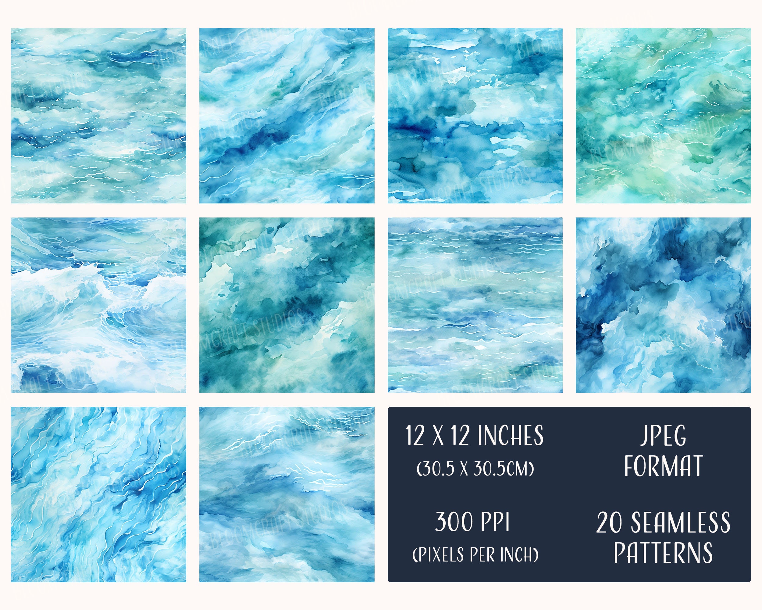 Ocean Seamless Patterns, Printable Digital Paper, Instant Download ...