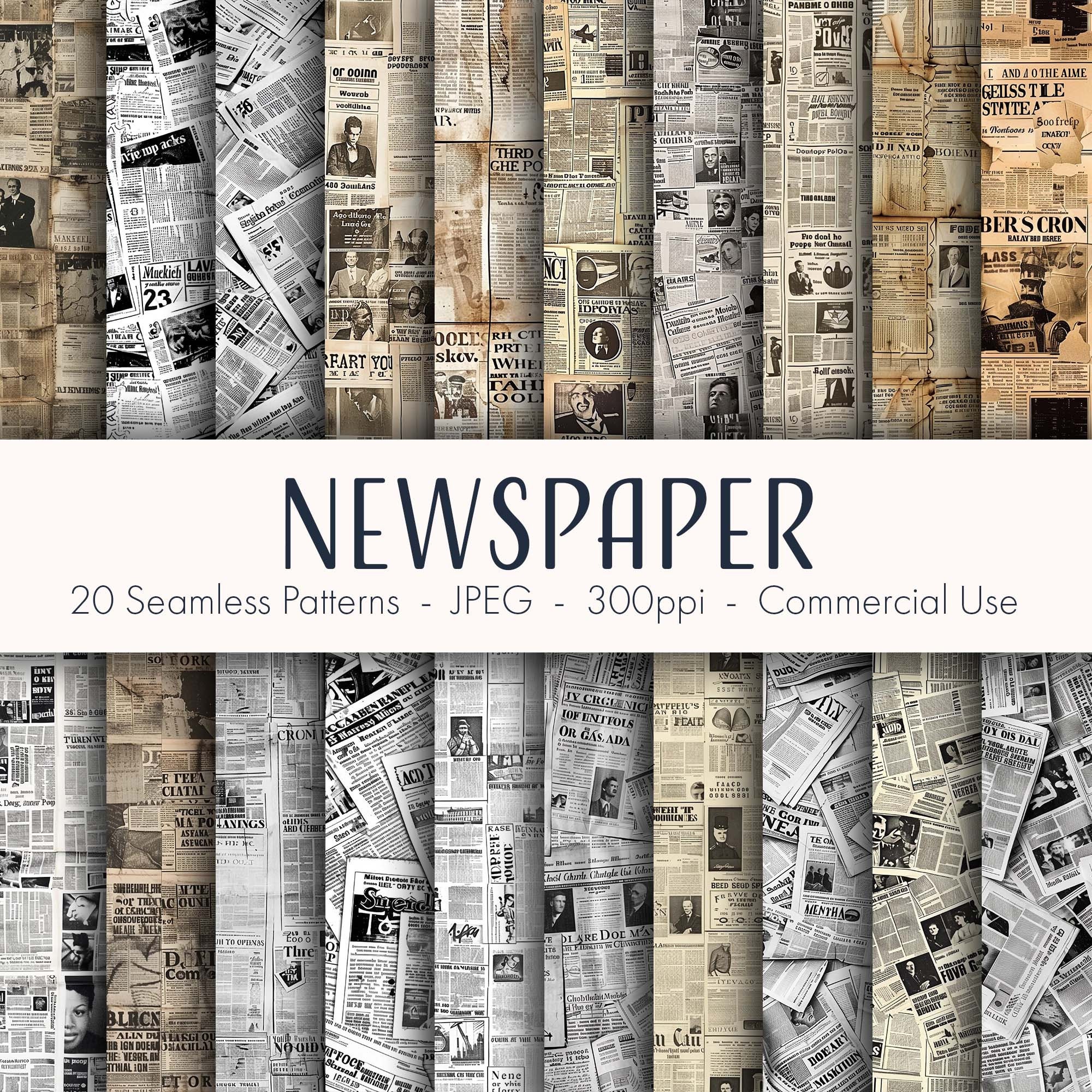 Newspaper Seamless Patterns, Printable Digital Paper, Commercial Use ...