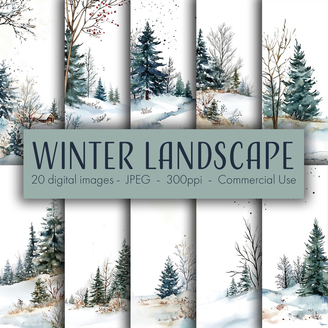Winter Landscape Digital Images, Printable Digital Paper, Instant ...