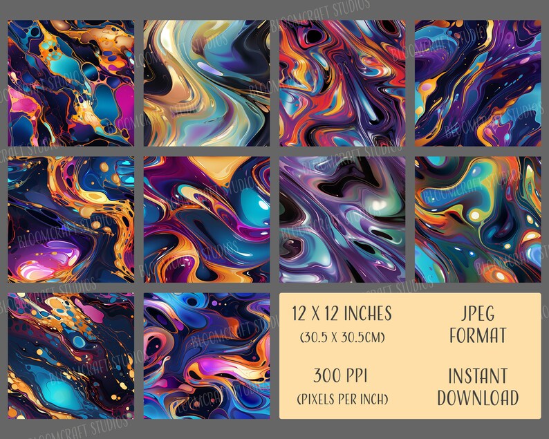 Oil Slick Seamless Patterns, Printable Digital Paper, Commercial Use ...