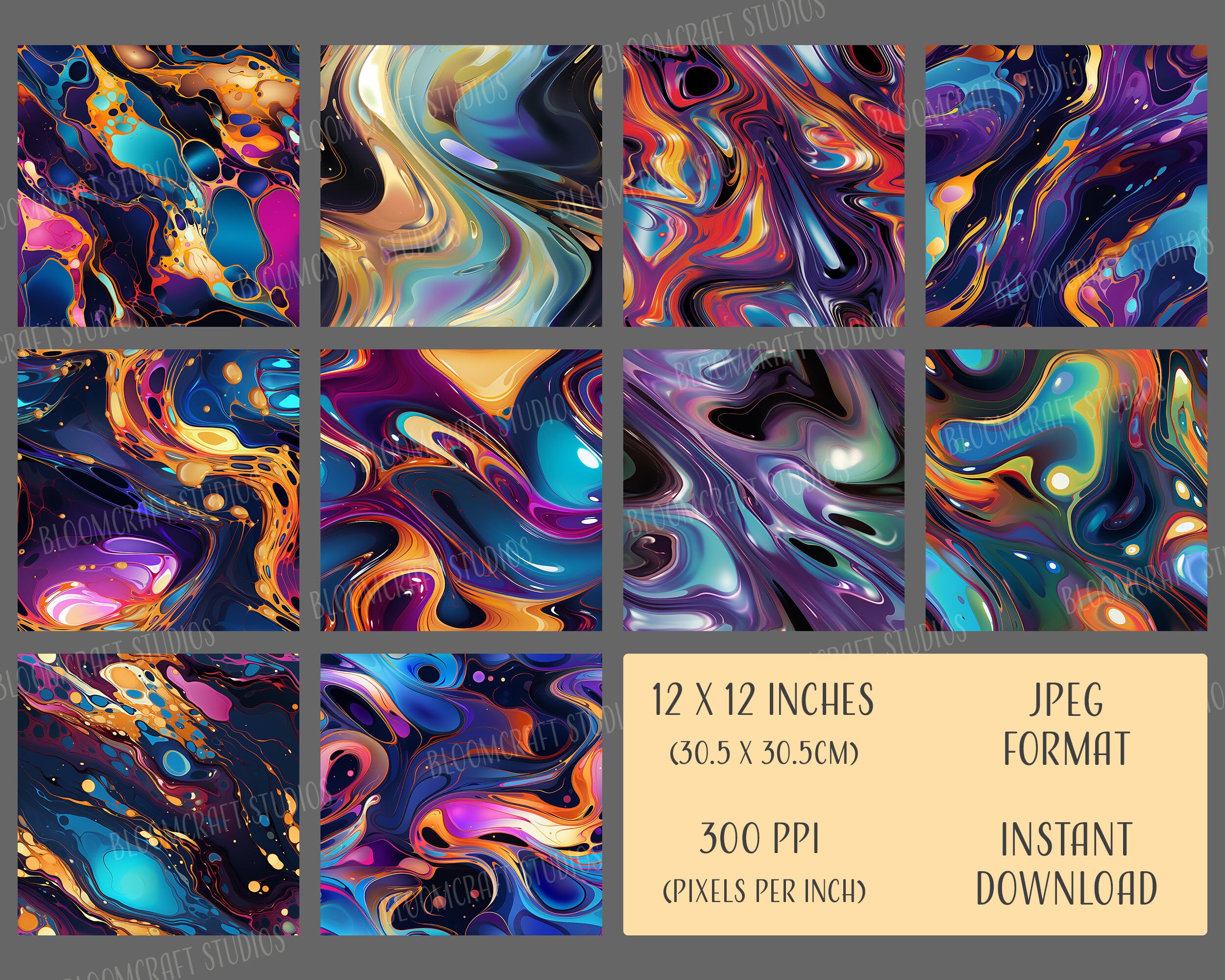 Oil Slick Seamless Patterns, Printable Digital Paper, Commercial Use ...