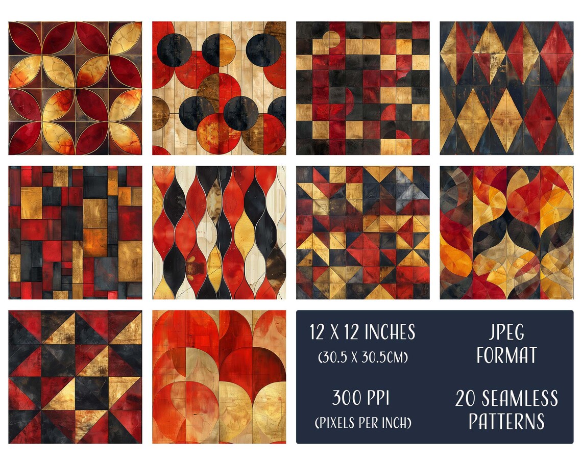 Red Geo Seamless Patterns, Printable Digital Paper, Commercial Use ...