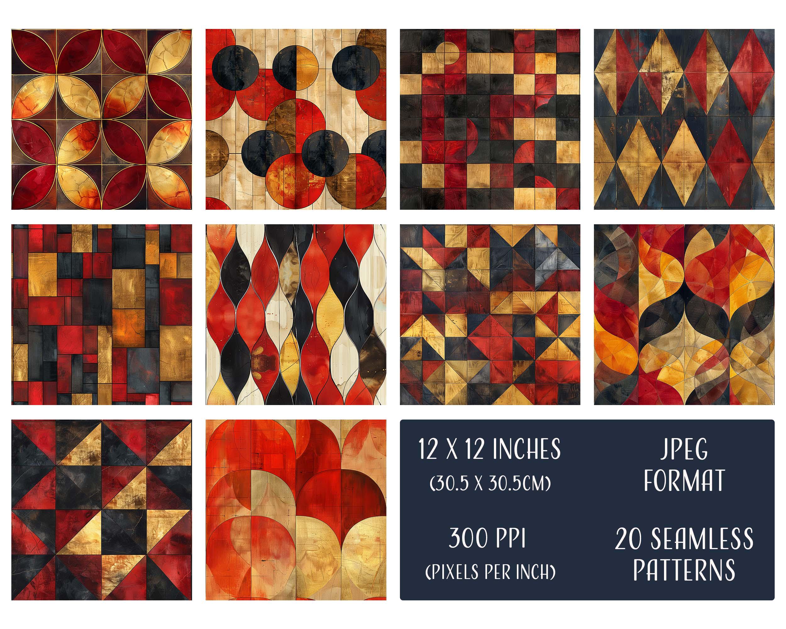 Red Geo Seamless Patterns, Printable Digital Paper, Commercial Use ...