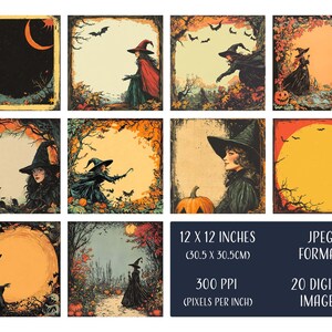 Vintage Witch Digital Images, Printable Digital Paper, Instant Download ...