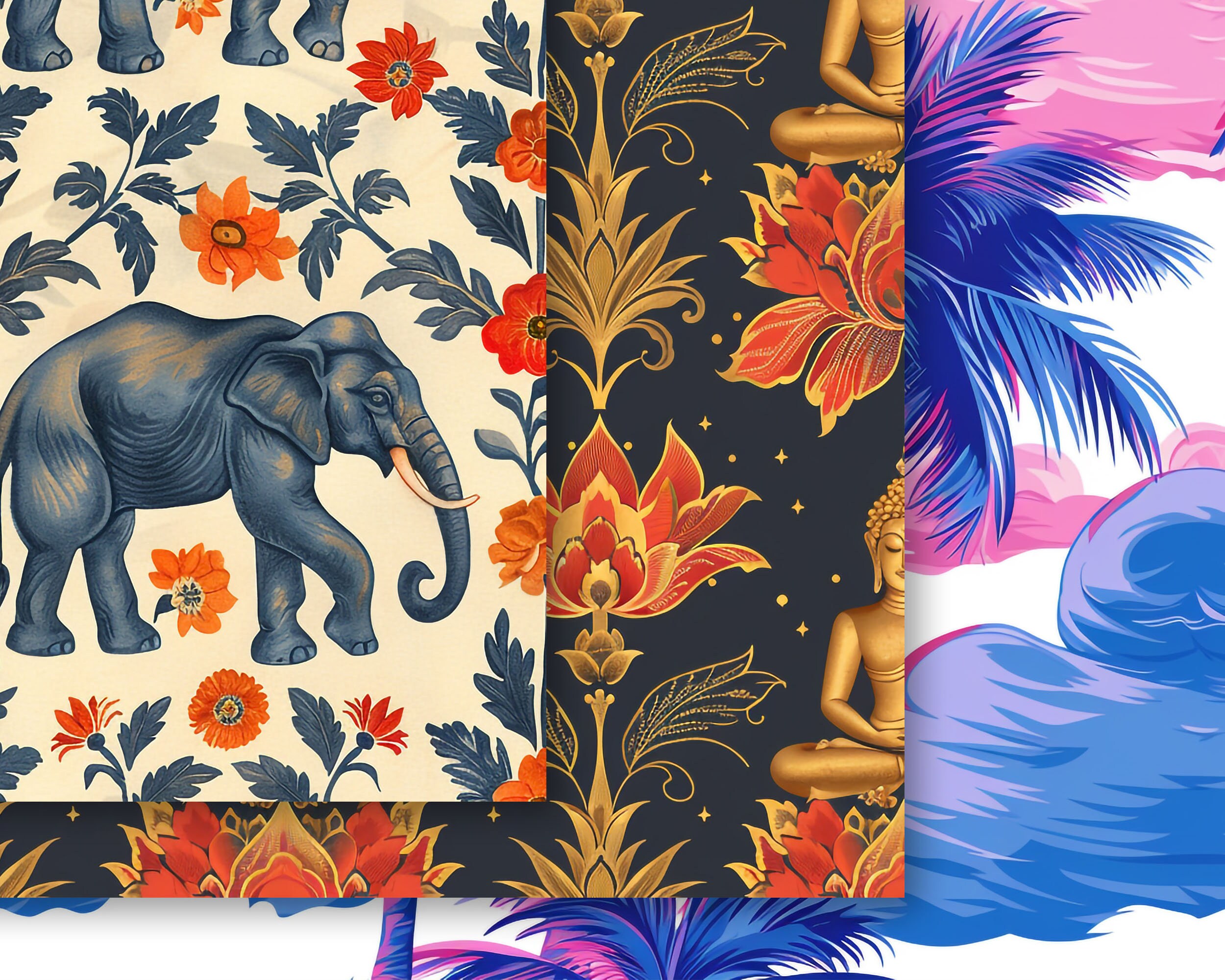 Thailand Seamless Patterns, Printable Digital Paper, Commercial Use, JPEG Format, Instant ...