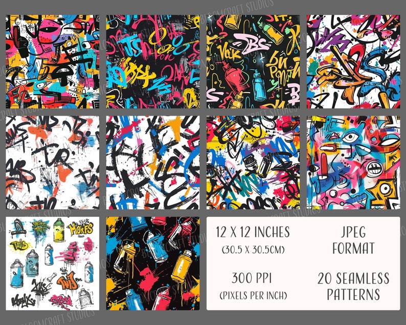 Graffiti Seamless Patterns, Printable Digital Paper, Commercial Use ...