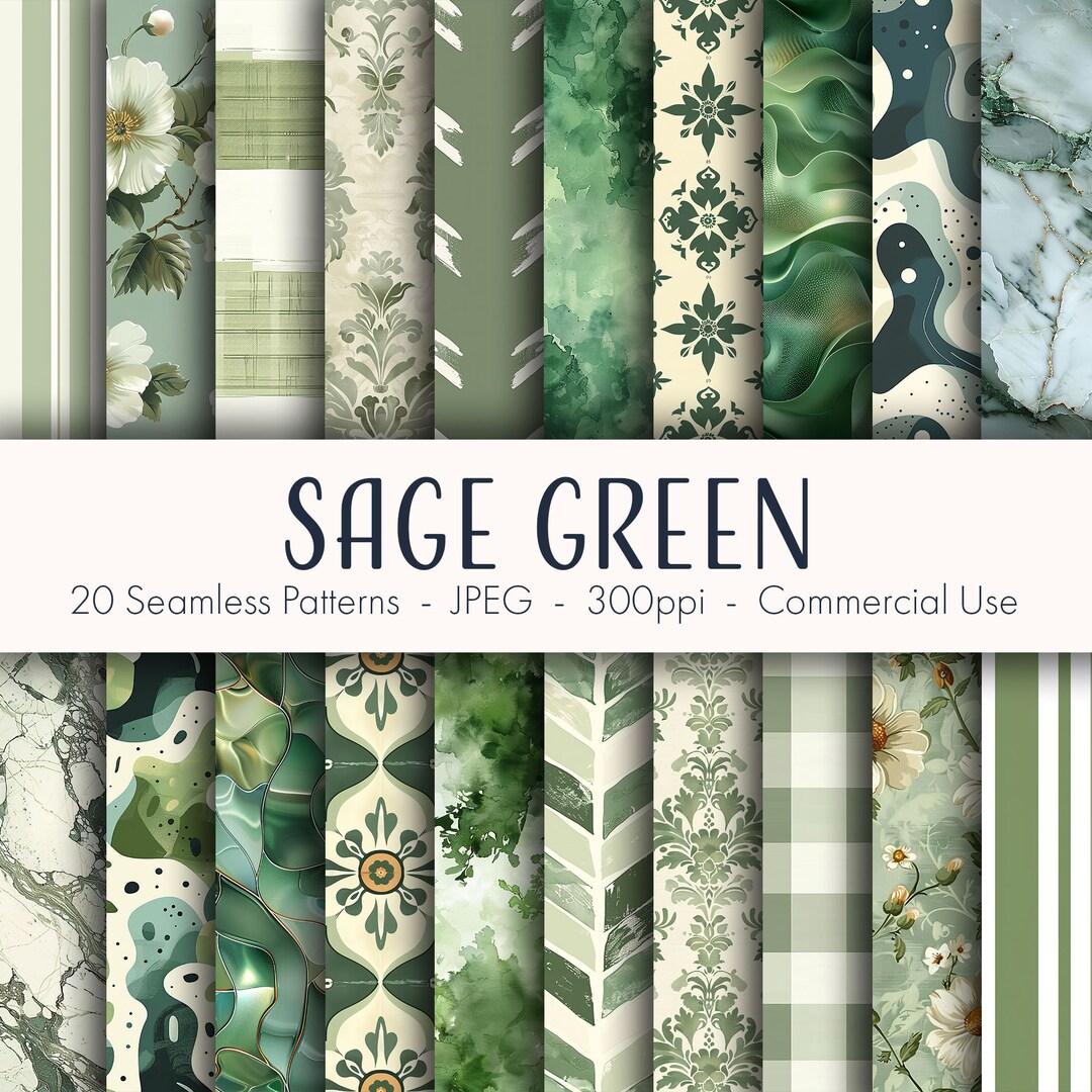 Sage Green Seamless Patterns, Printable Digital Paper, Commercial Use ...