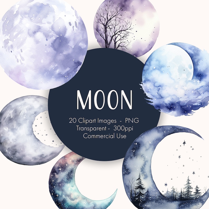 Moon Clipart - Printable Images, Transparent Background, Instant ...