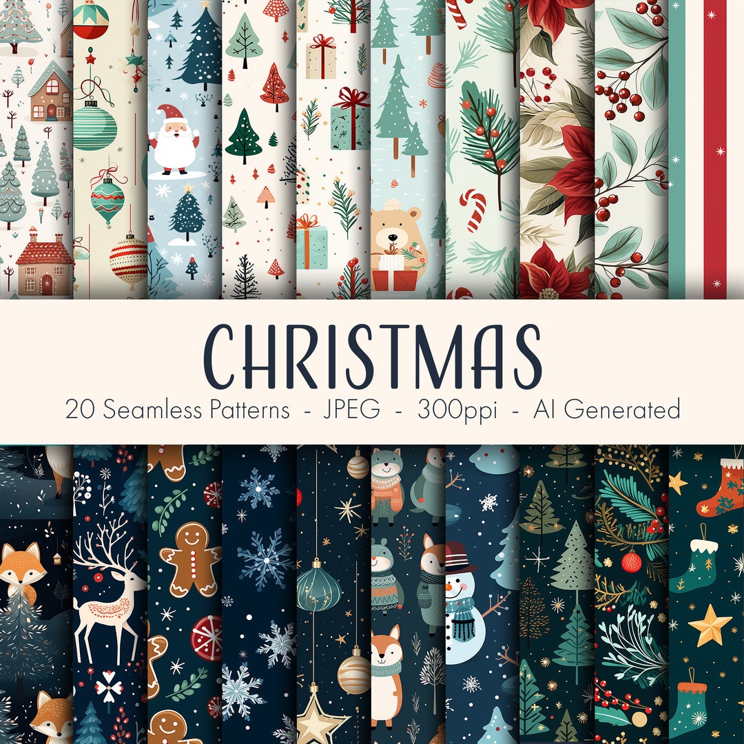 Christmas, Seamless Pattern, Printable Digital Paper, Wrapping Paper ...