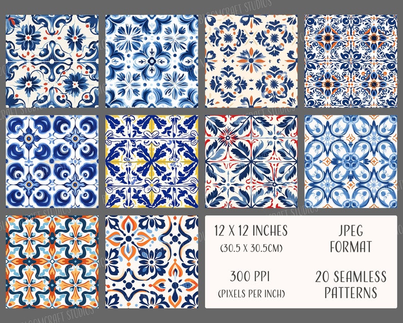 Spanish Tile Seamless Patterns, Printable Digital Paper, Instant ...
