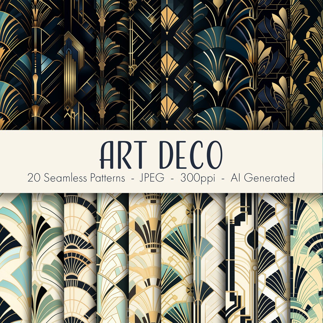 Art Deco Seamless Patterns, Printable Digital Paper, Instant Download, Commercial Use, Scrapbook ...
