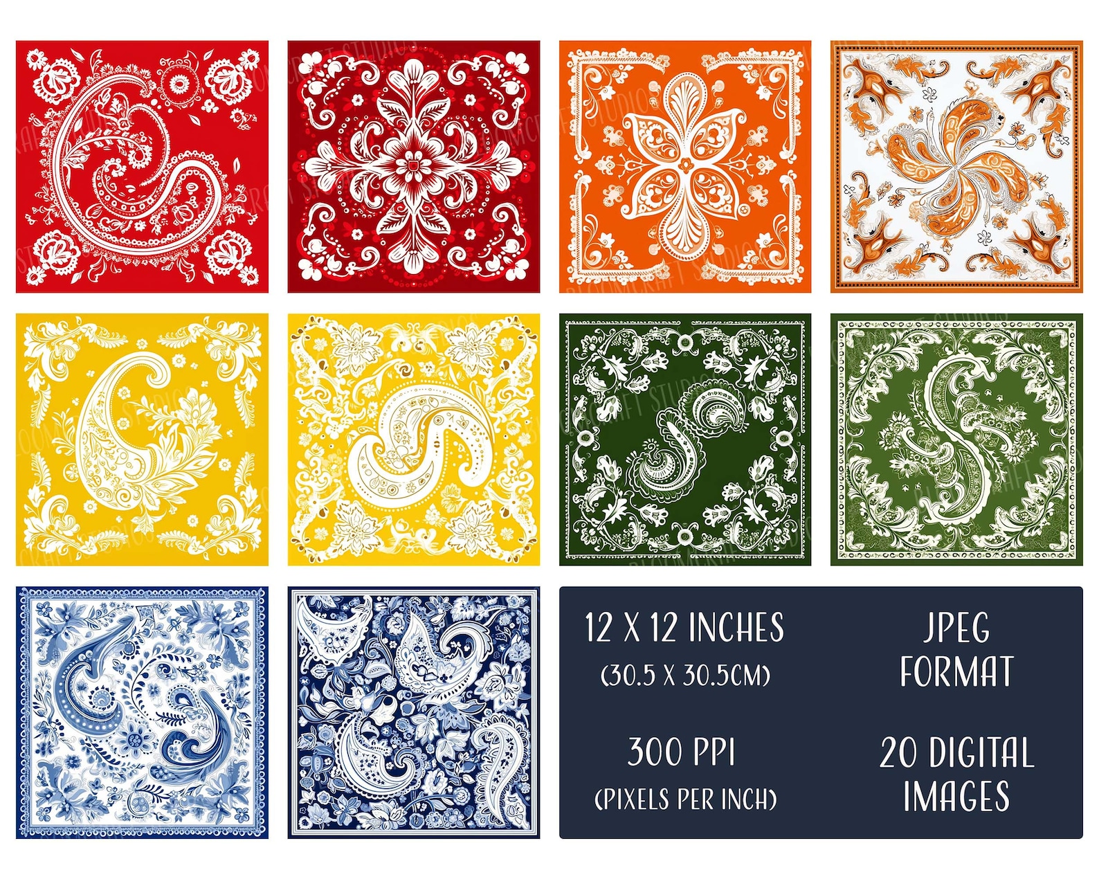 Bandana Paisley Digital Images, Printable Digital Paper, Instant ...