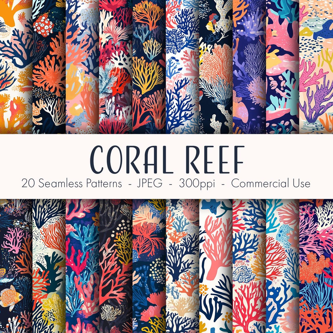 Coral Reef Seamless Patterns, Printable Digital Paper, Commercial Use ...