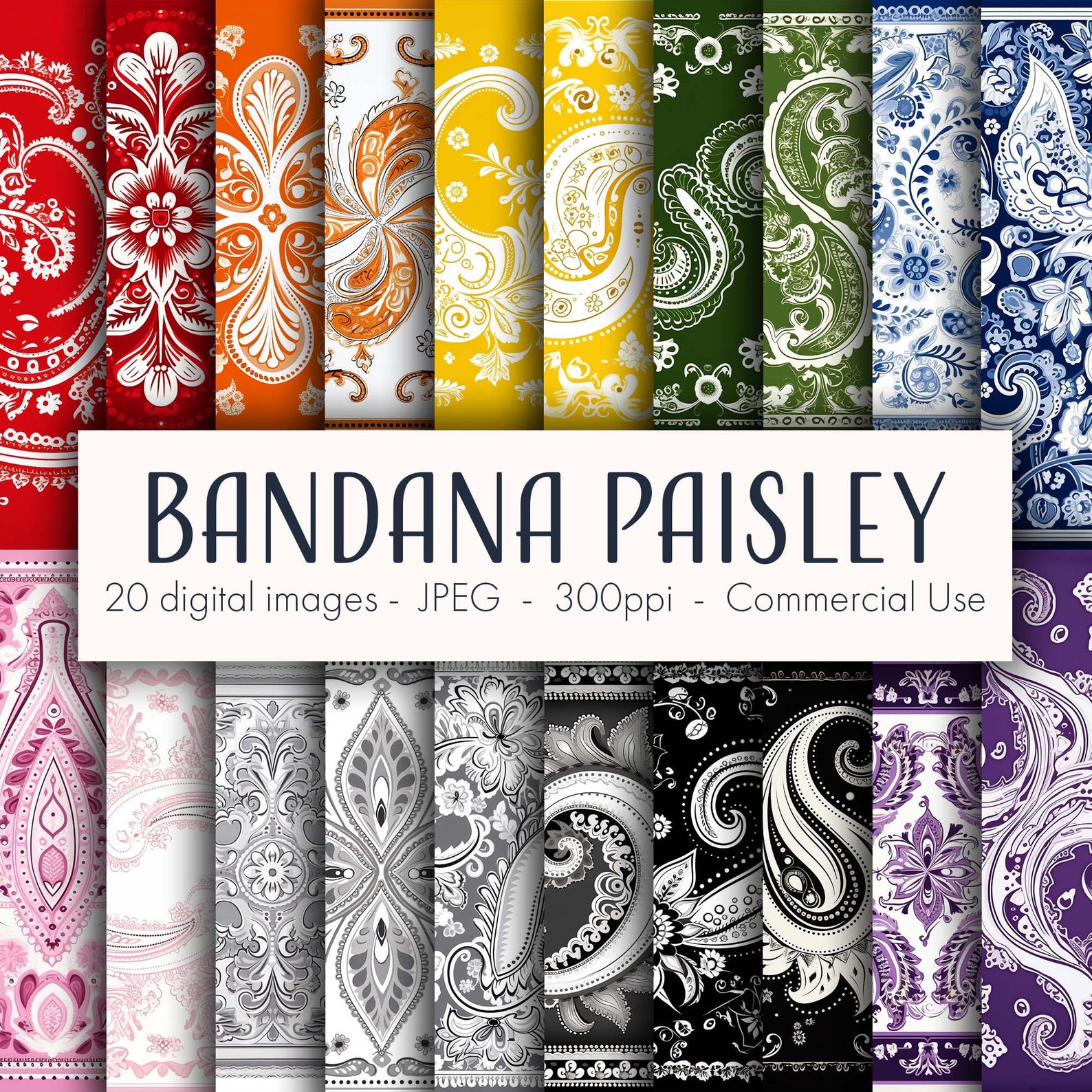Bandana Paisley Digital Images, Printable Digital Paper, Instant ...