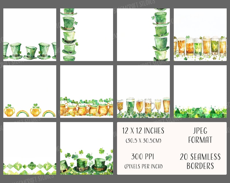 St. Patrick's Seamless Borders, Printable Digital Paper, Commercial Use ...