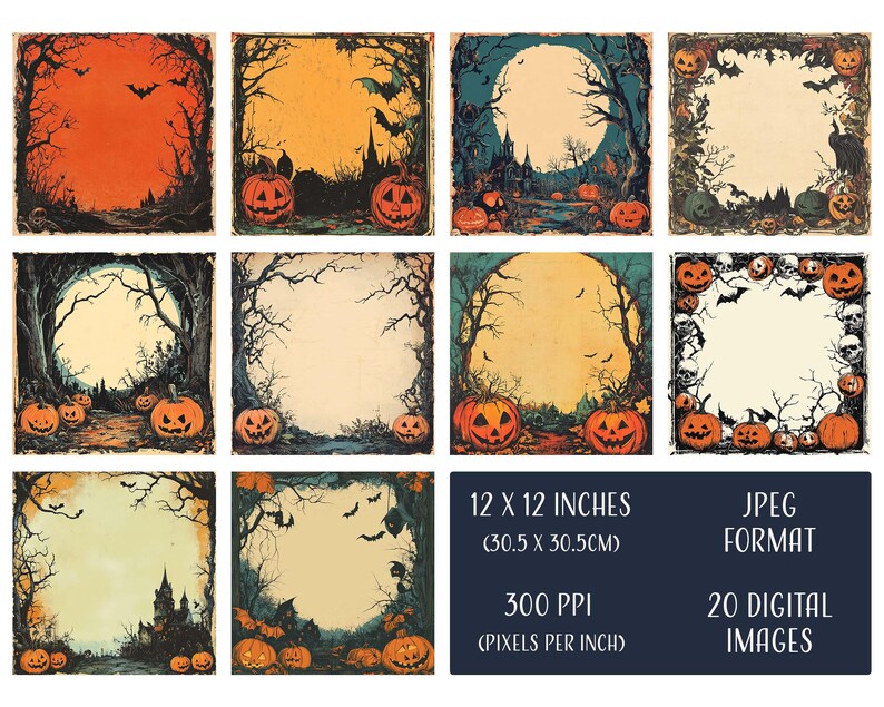 Vintage Halloween Digital Images, Printable Digital Paper, Instant ...