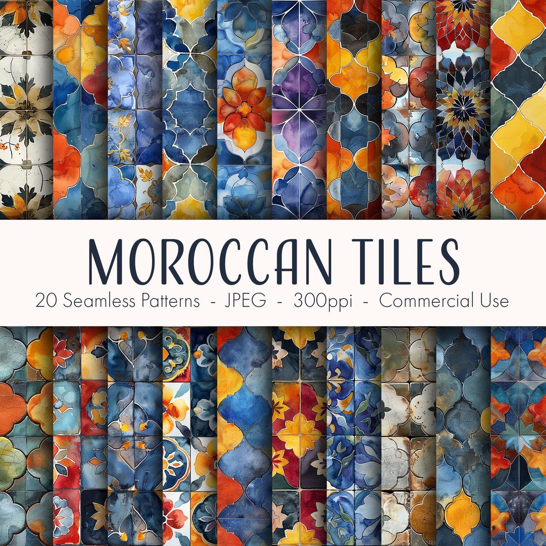 Moroccan Tiles Seamless Patterns, Printable Digital Paper, Commercial ...
