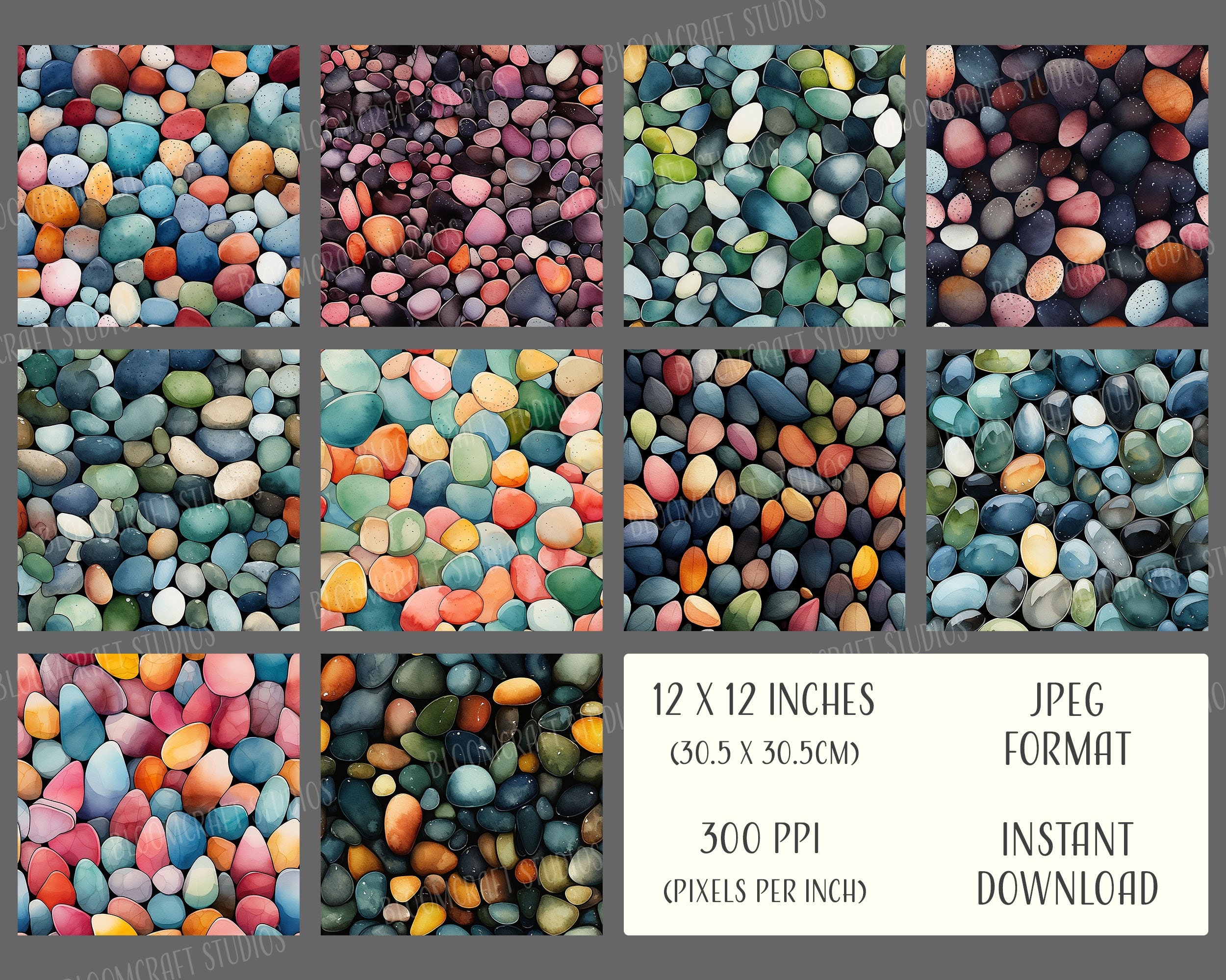 Pebbles Seamless Patterns, Printable Digital Paper, Commercial Use ...