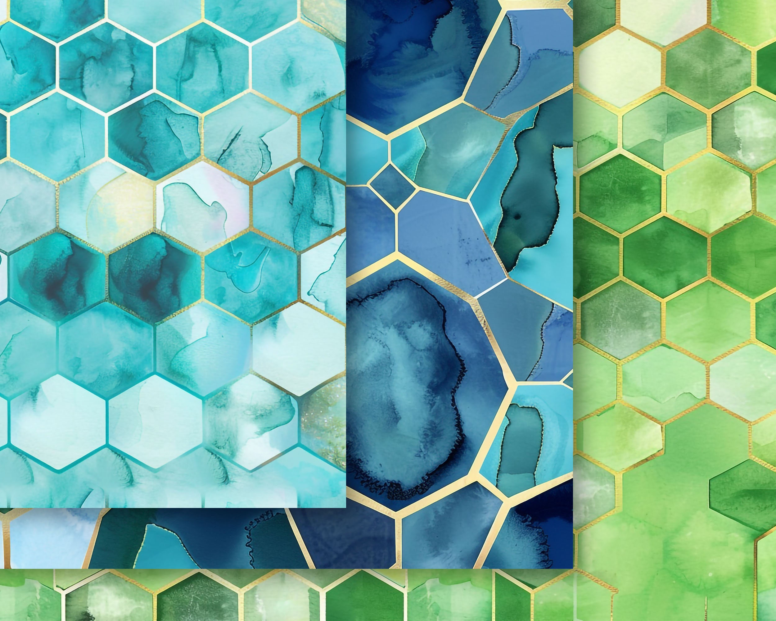 Aqua Hexagon Seamless Patterns, Printable Digital Paper, Commercial Use ...
