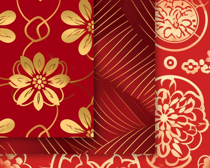 CNY Seamless Patterns, Printable Digital Paper, Commercial Use, JPEG ...