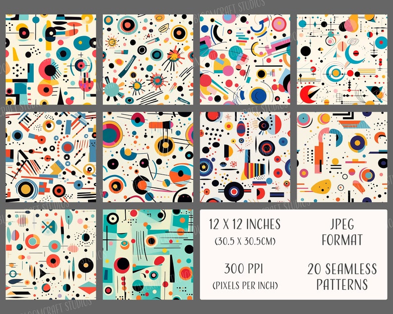 Kandinsky Seamless Patterns, Printable Digital Paper, Instant Download ...