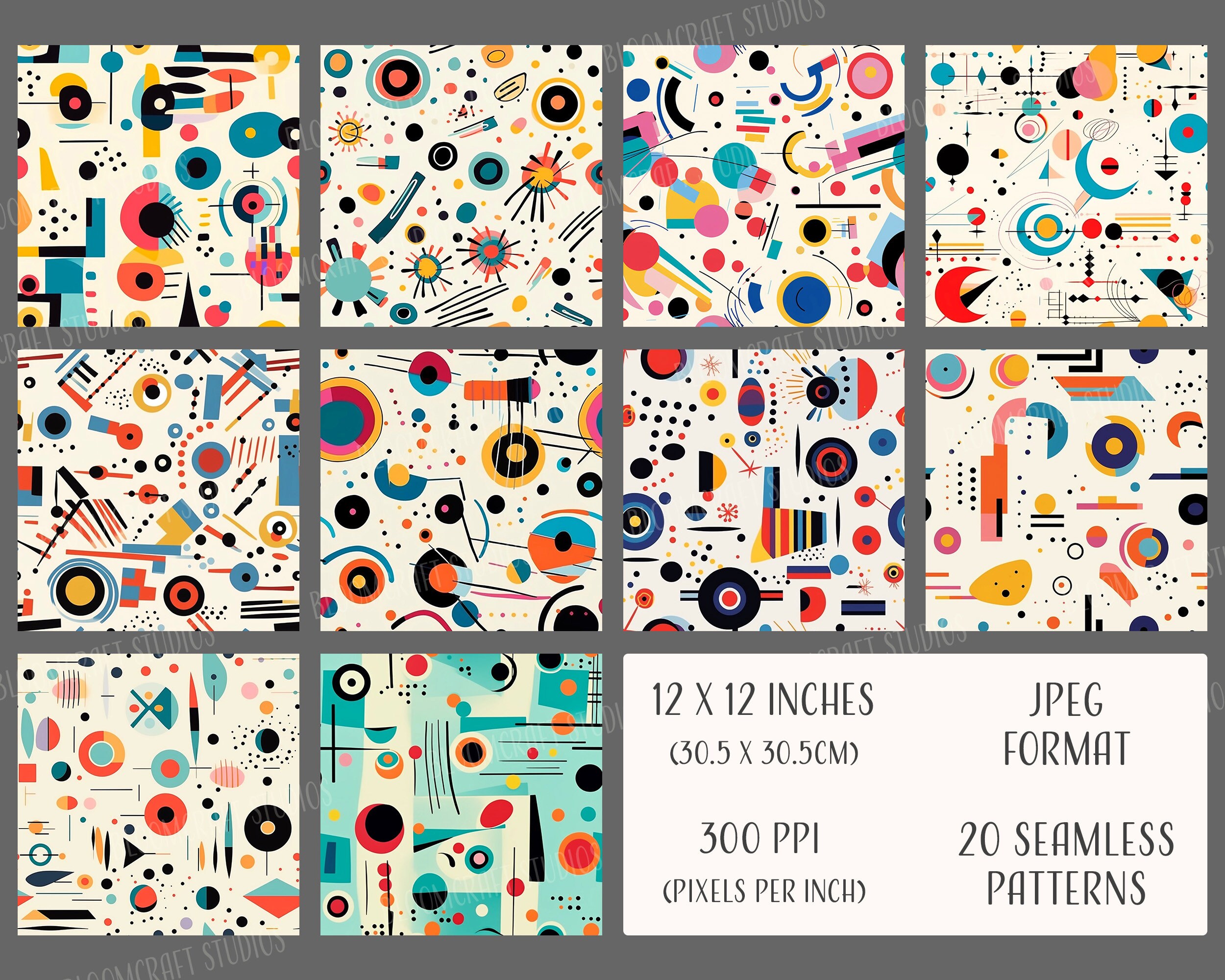 Kandinsky Seamless Patterns, Printable Digital Paper, Instant Download, Commercial Use, JPEG ...