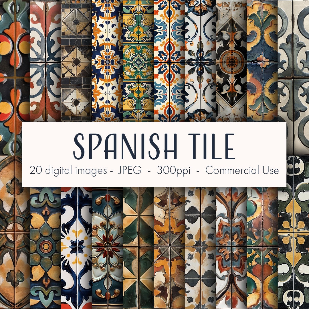 Spanish Tile Digital Images, Printable Digital Paper, Instant Download ...