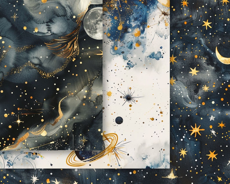 Celestial Seamless Patterns, Printable Digital Paper, Commercial Use ...