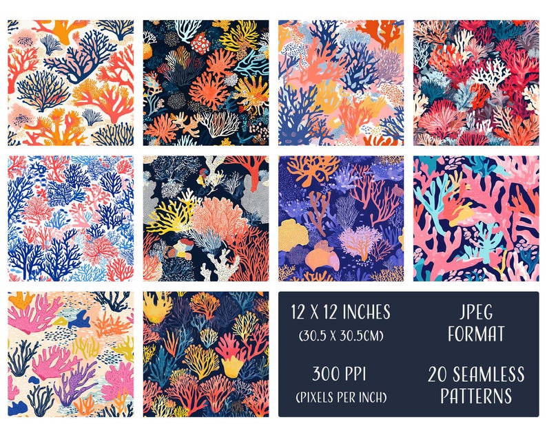 Coral Reef Seamless Patterns, Printable Digital Paper, Commercial Use ...