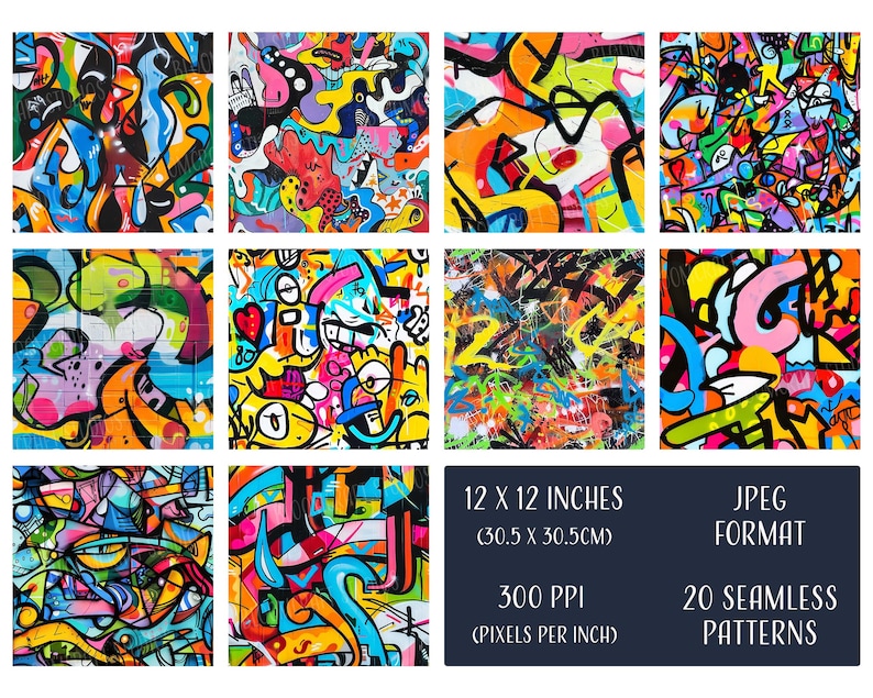 Street Art Seamless Patterns, Printable Digital Paper, Commercial Use ...