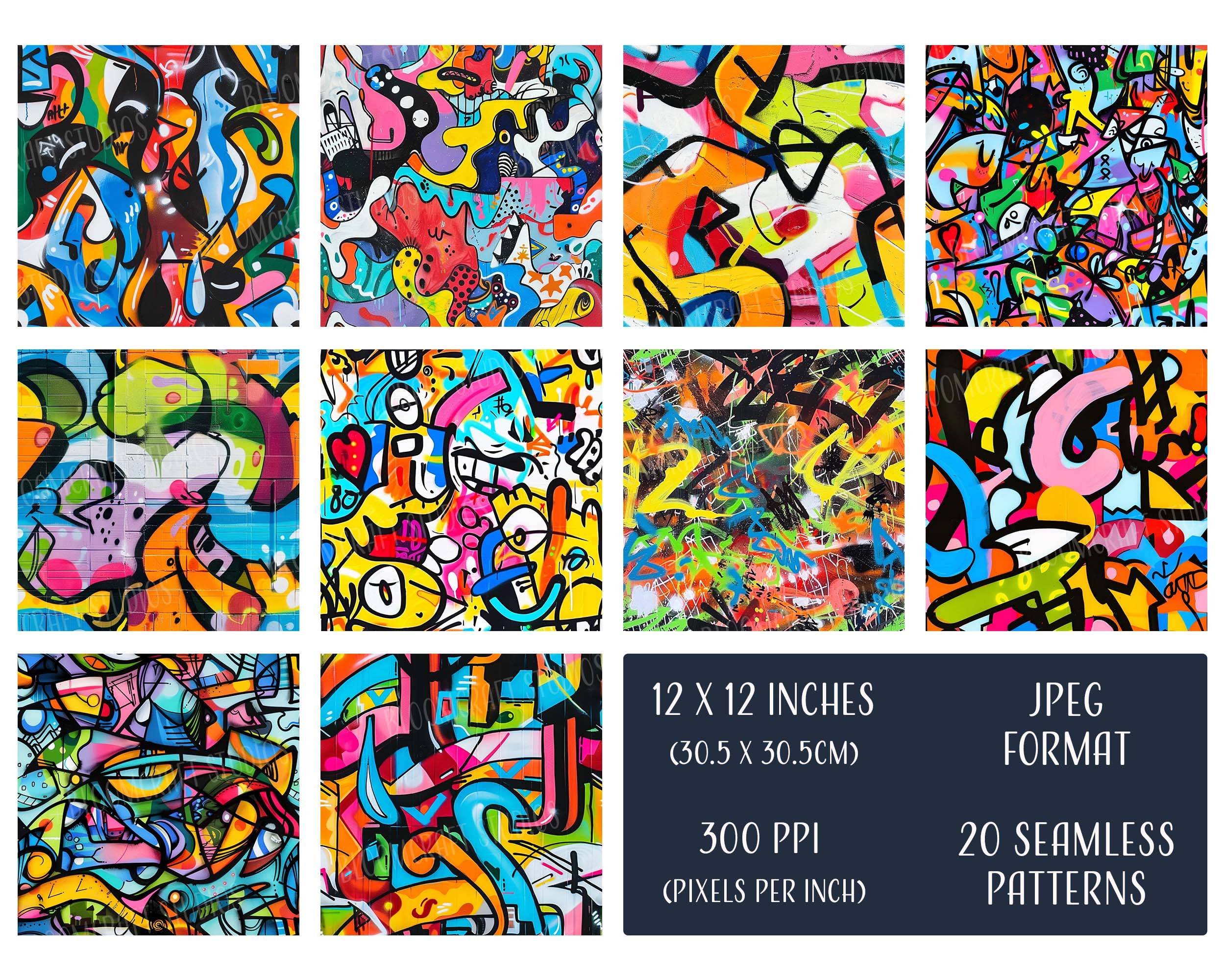 Street Art Seamless Patterns, Printable Digital Paper, Commercial Use ...