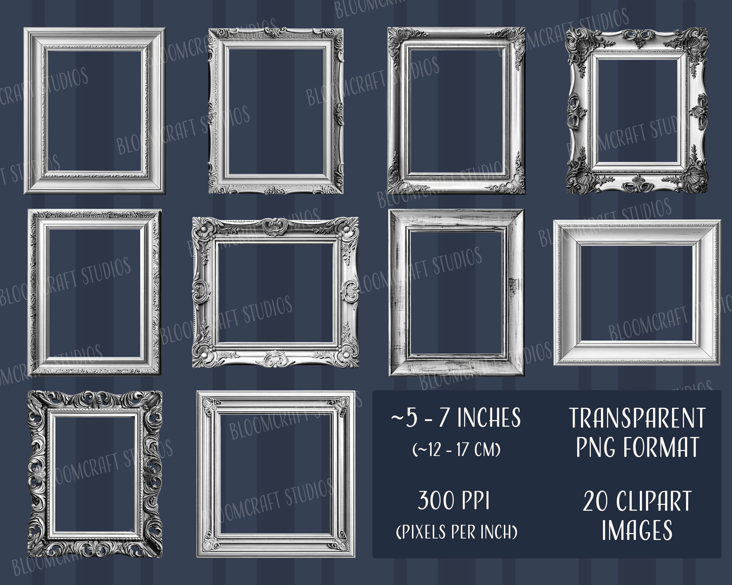 White Frame Clipart - Printable Images, Transparent Background, Instant ...