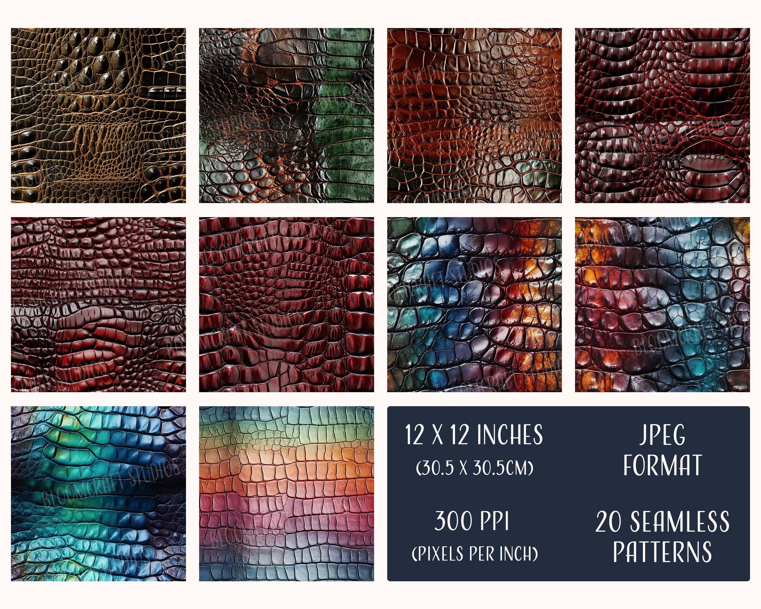 Crocodile Leather Seamless Patterns, Printable Digital Paper, Instant ...