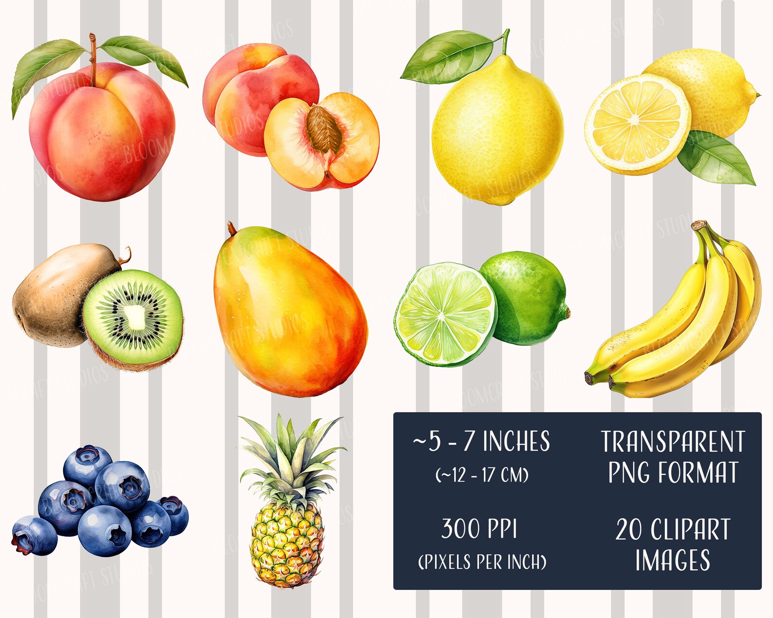 Fruits Clipart - Printable Images, Transparent Background, Instant ...