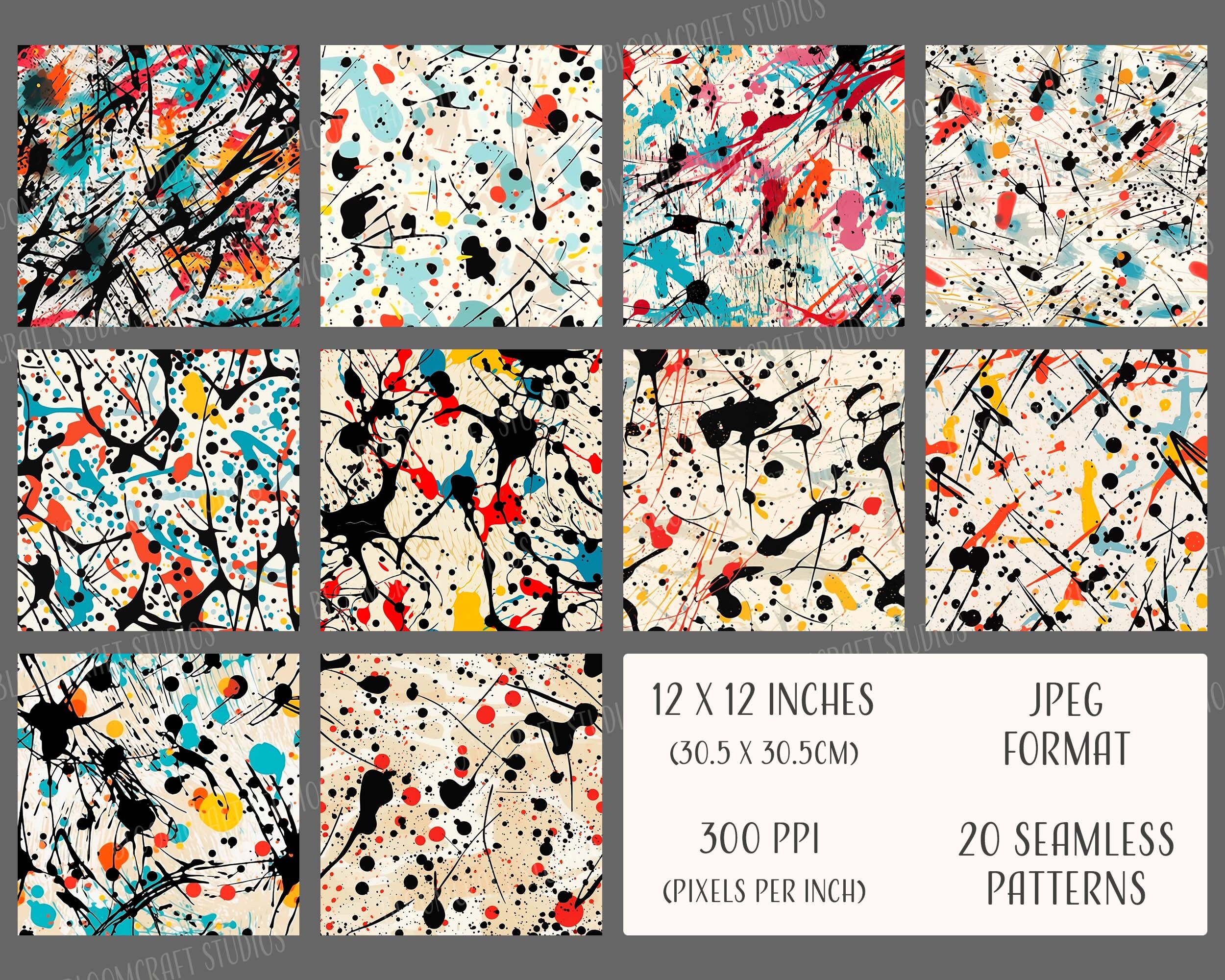 Pollock Seamless Patterns, Printable Digital Paper, Instant Download ...