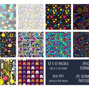 80s Retro Seamless Patterns, Printable Digital Paper, Commercial Use ...