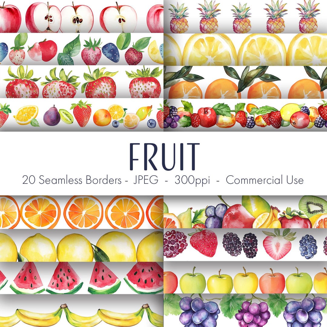 Fruit Seamless Borders, Printable Digital Paper, Commercial Use, JPEG ...