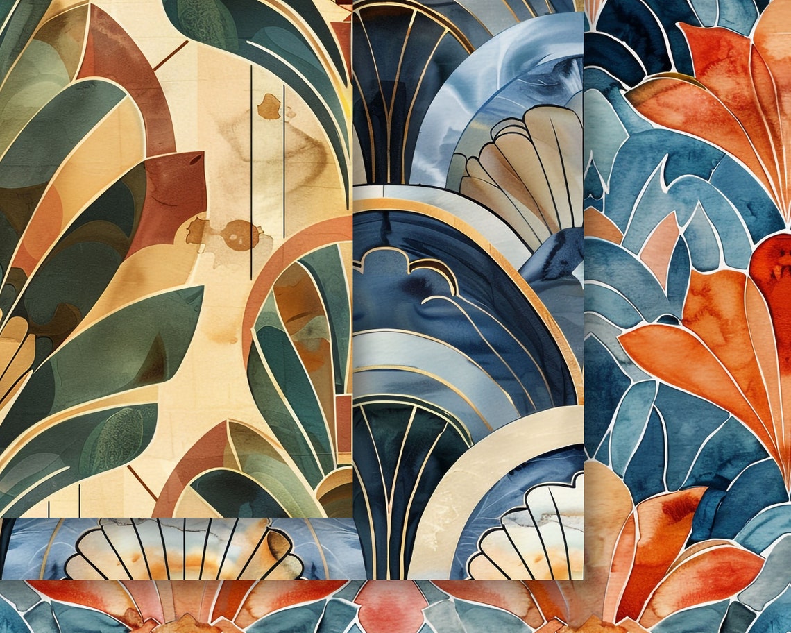 Art Deco Seamless Patterns, Printable Digital Paper, Commercial Use ...