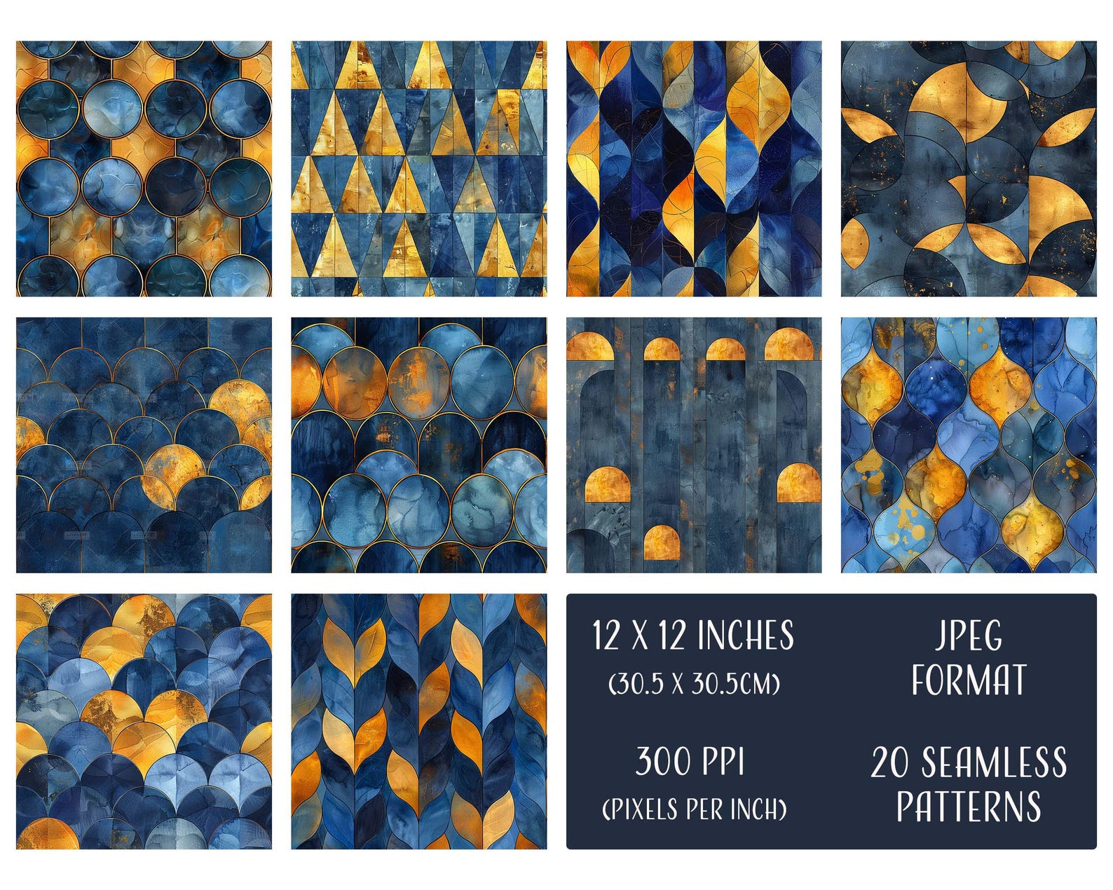 Blue Geo Seamless Patterns, Printable Digital Paper, Commercial Use ...