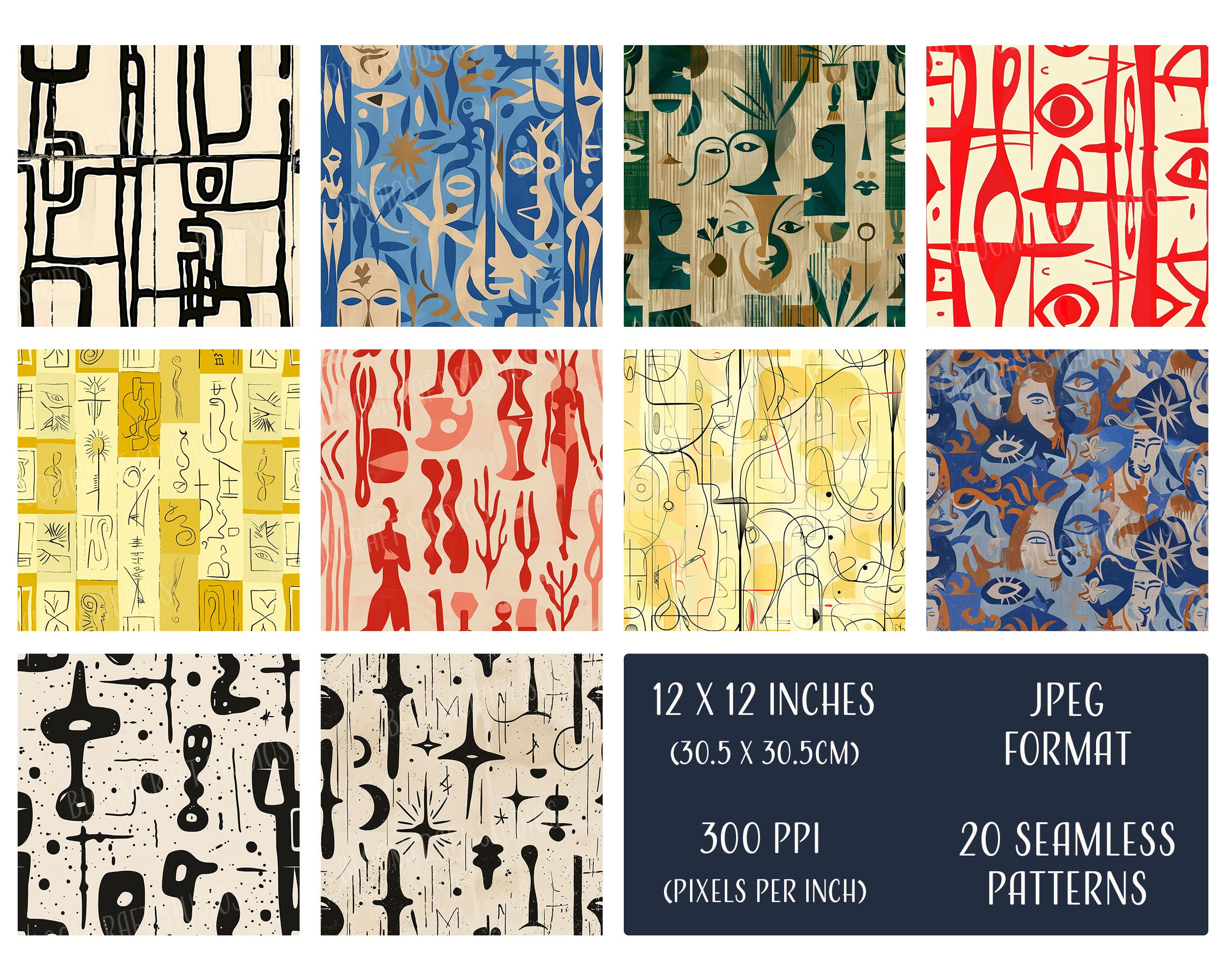 Abstract Art Seamless Patterns, Printable Digital Paper, Commercial Use ...