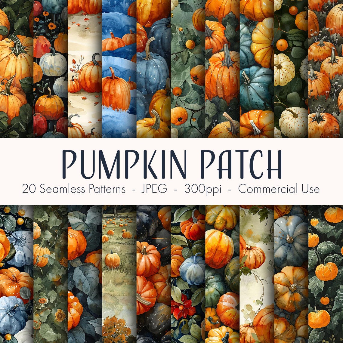 Pumpkin Patch Seamless Patterns, Printable Digital Paper, Commercial ...
