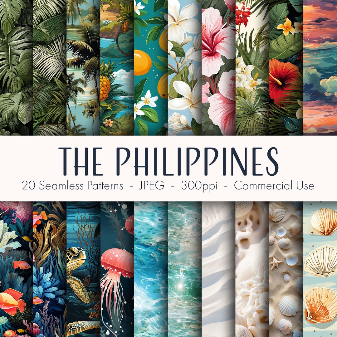The Philippines Seamless Patterns, Printable Digital Paper, Commercial Use, JPEG Format, Instant ...
