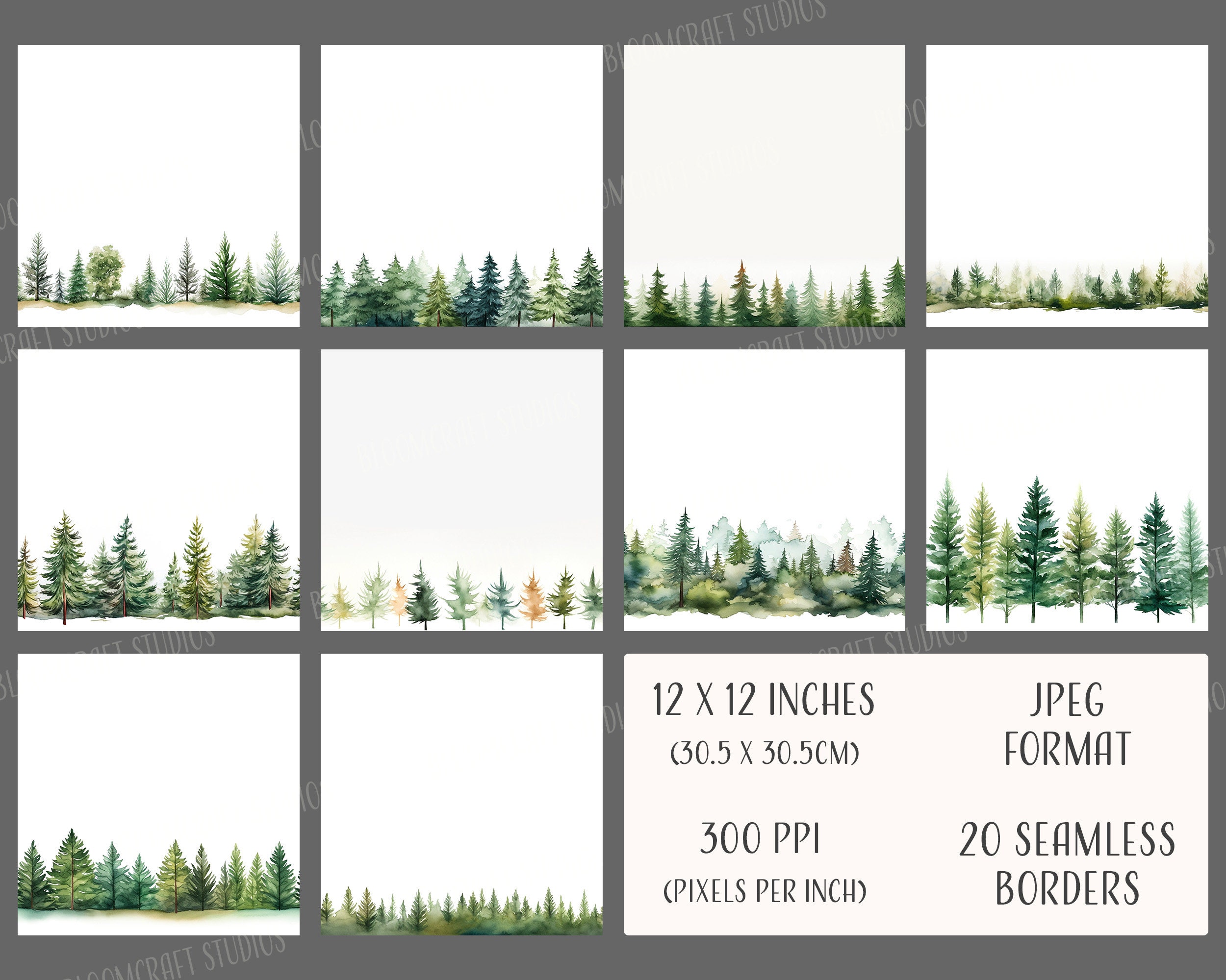 Pine Forest Seamless Borders, Printable Digital Paper, Commercial Use ...