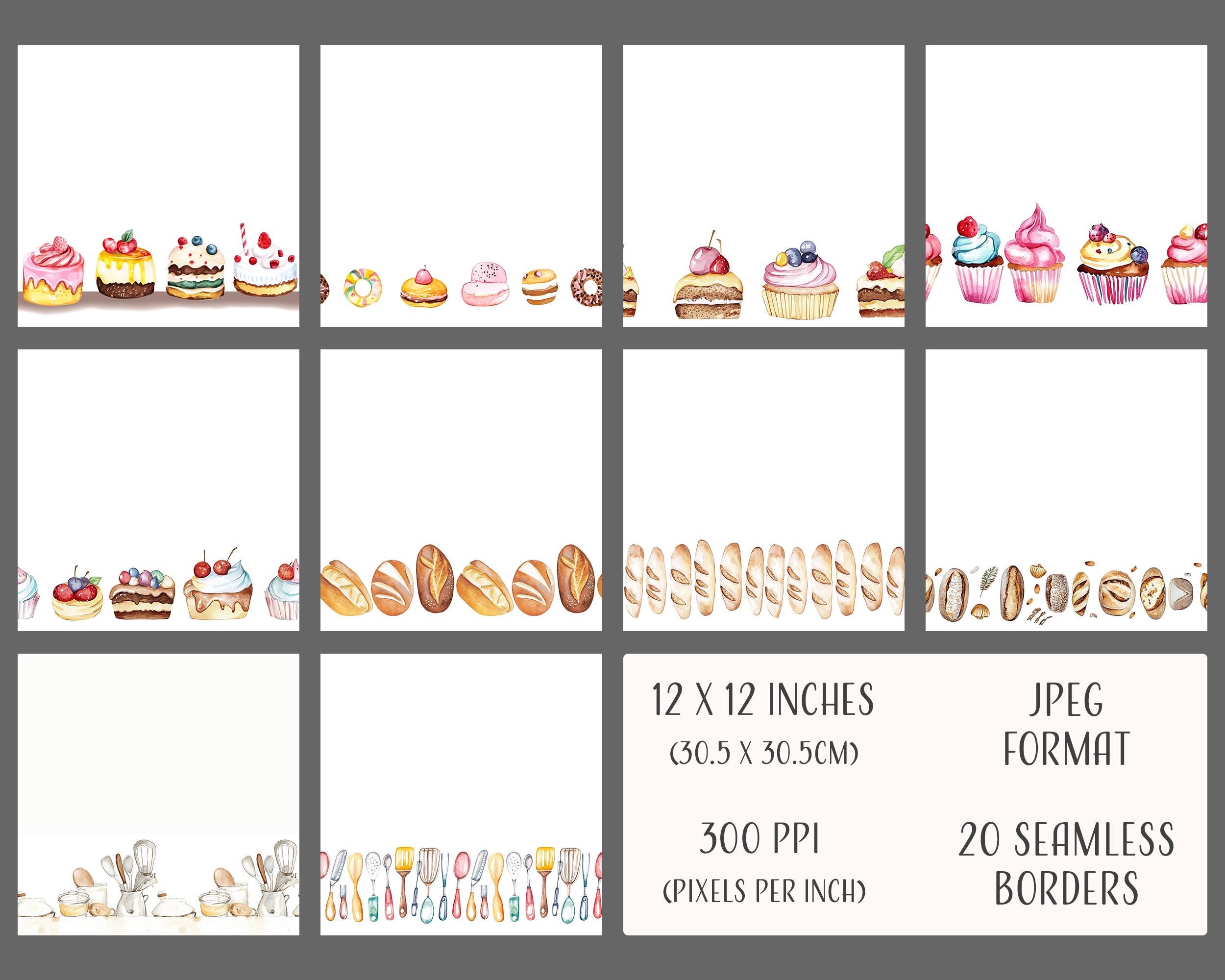 Baking Seamless Borders, Printable Digital Paper, Commercial Use, JPEG ...