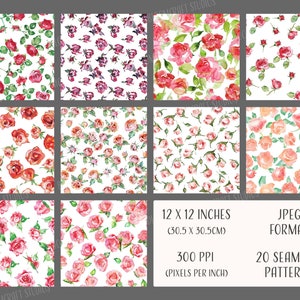 Red Roses Seamless Patterns, Printable Digital Paper, Commercial Use ...