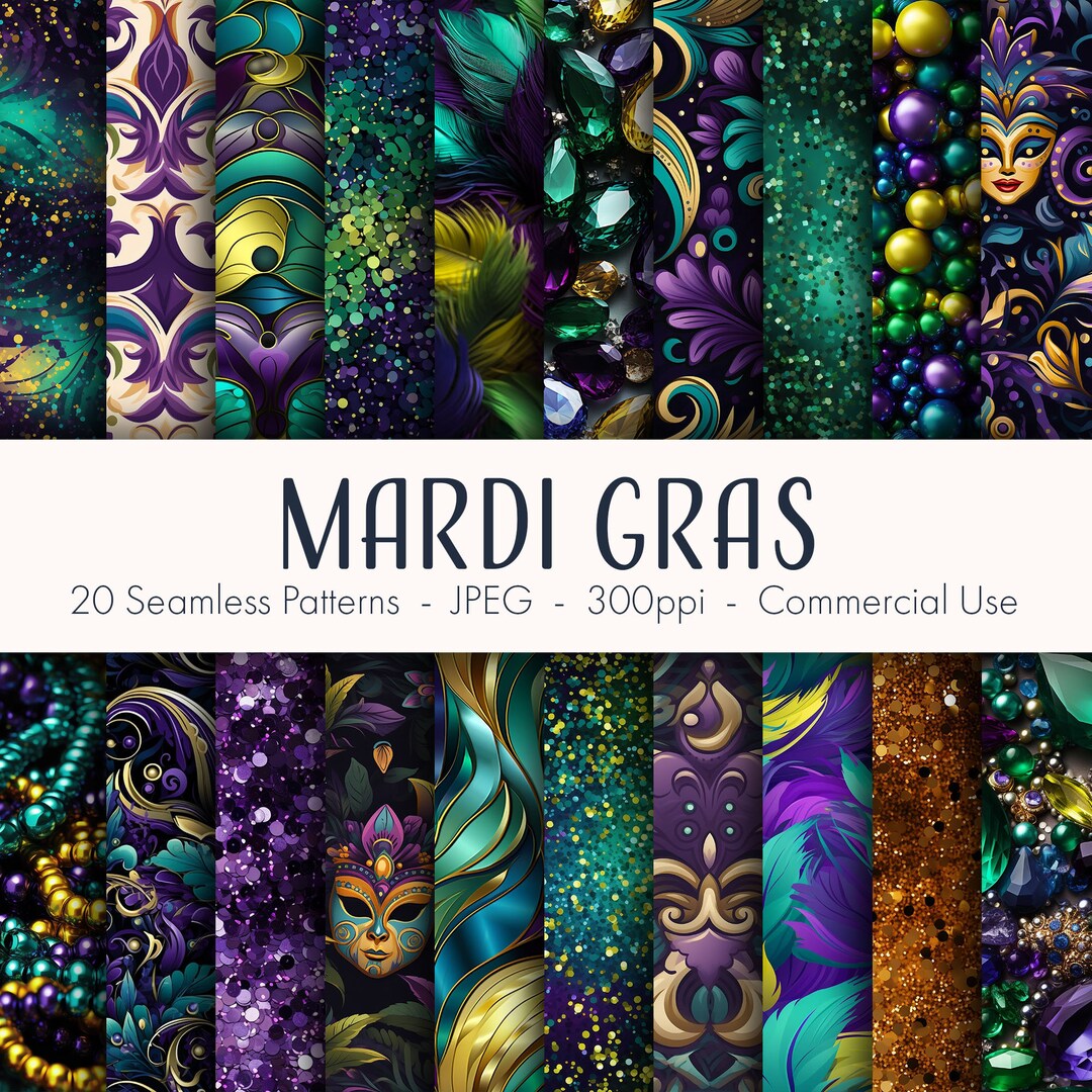 Mardi Gras Seamless Patterns, Printable Digital Paper, Commercial Use ...