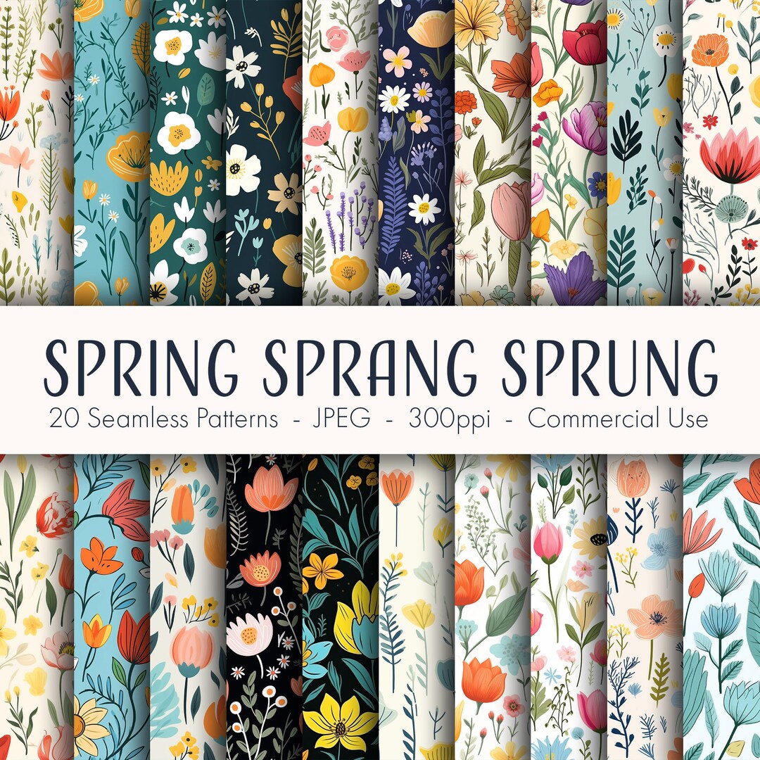 Spring Sprang Sprung Seamless Patterns, Printable Digital Paper ...